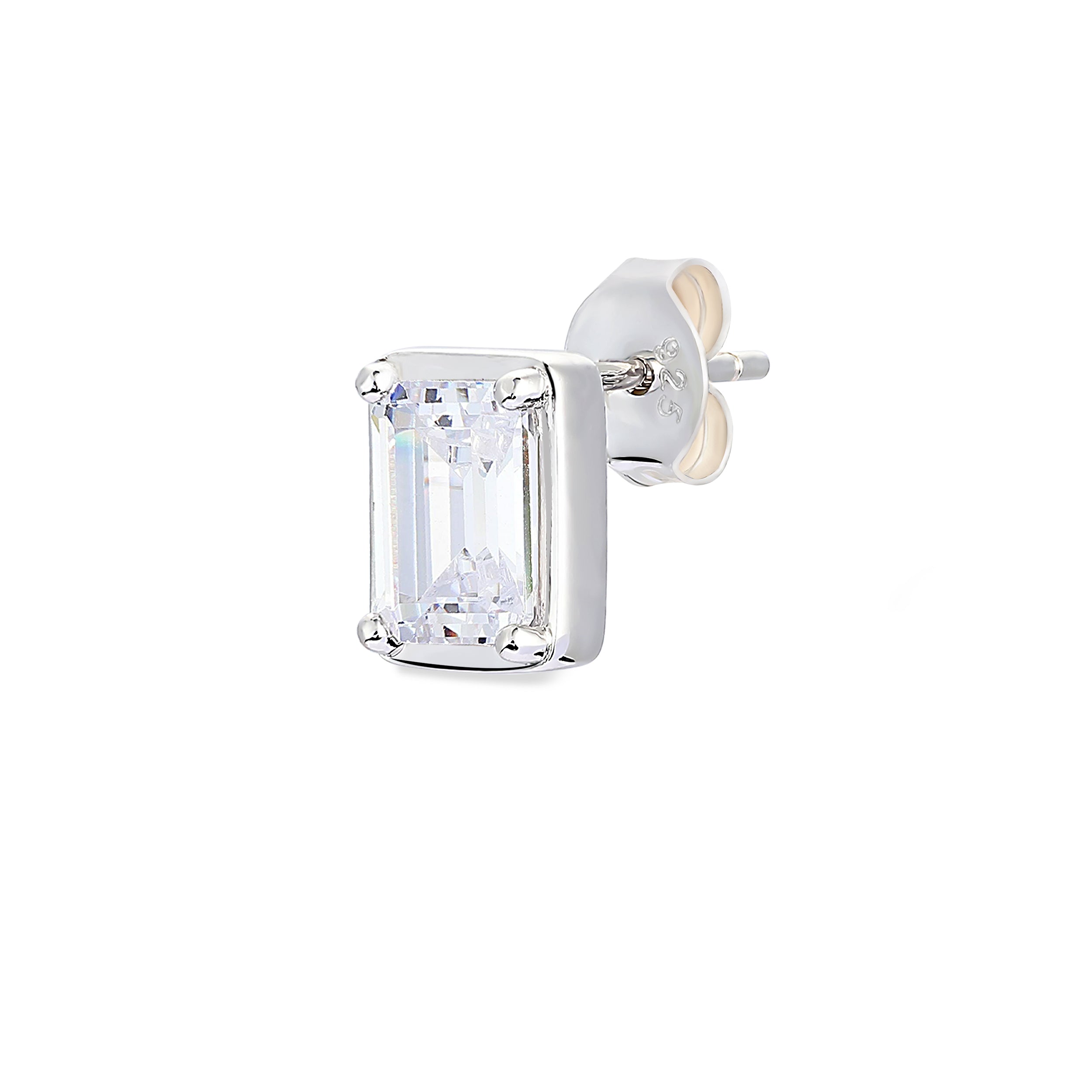 White Emerald Cut Stud - Silver – COMMONLINES